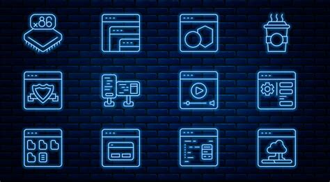 세트 라인 클라우드 기술 데이터 전송 브라우저 설정 소프트웨어 컴퓨터 모니터 화면 방패 포함 프로세서 미세 회로 Cpu 온라인 재생 비디오 및 아이콘 벡터 Cpu에 대한