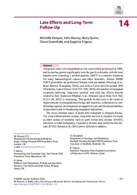 Pdf Late Effects And Long Term Follow Up