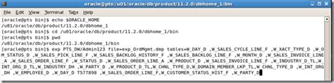 Exporting Oracle Database Tables Using Exp Utility Oracle BI Applications