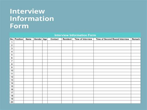 EXCEL Of Interview Information Form Xls WPS Free Templates