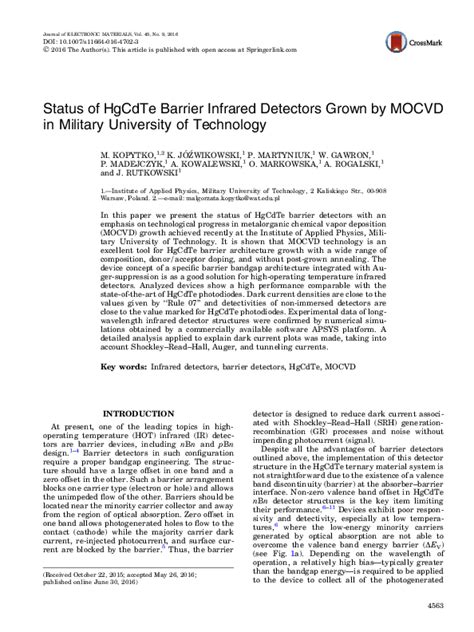 Pdf Status Of Hgcdte Barrier Infrared Detectors Grown By Mocvd In Military University Of