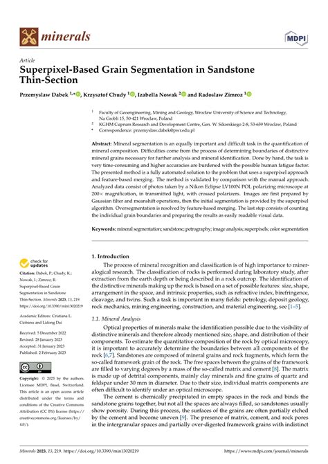 Pdf Superpixel Based Grain Segmentation In Sandstone Thin Section
