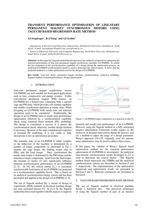 Pdf Transient Performance Optimisation Of Line Start Permanent Magnet Synchronous Motors Using