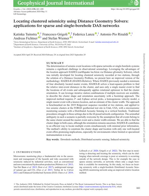 Pdf Locating Clustered Seismicity Using Distance Geometry Solvers Applications For Sparse And
