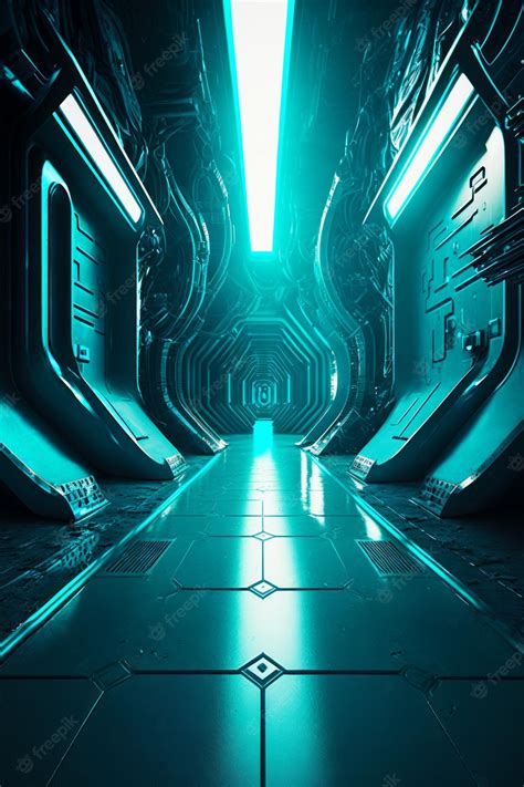 Premium Photo Sci Fi Tunnel In Sci Fi Building With Bright Blue Light