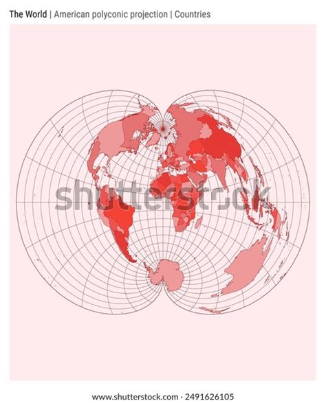 World Map American Polyconic Projection Countries Stock Vector Royalty Free 2491626105