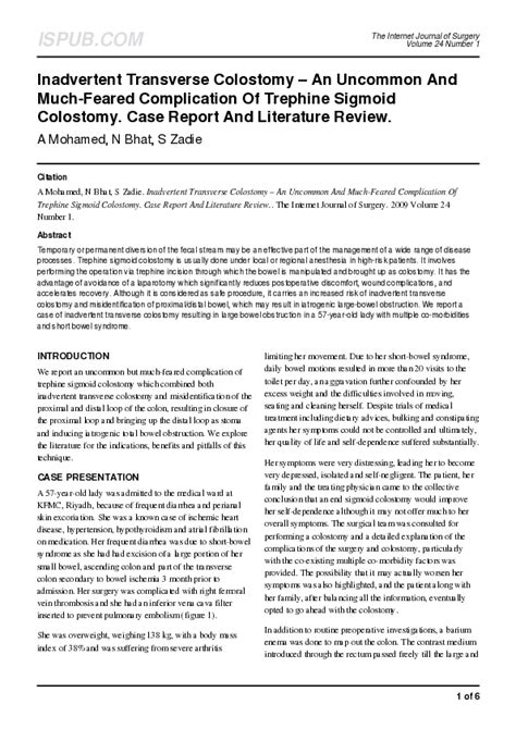 Pdf Inadvertent Transverse Colostomy An Uncommon And Much Feared Complication Of Trephine