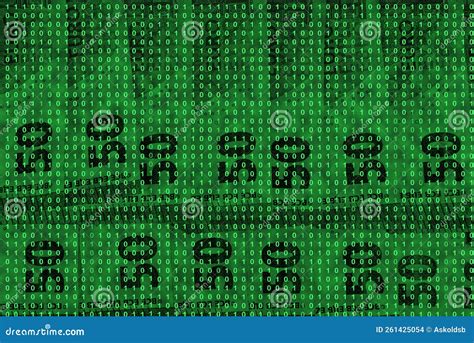 Binary Code Grid From Bright Green Numbers On The Background Of Euro
