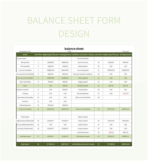 Balance Sheet Form Design Excel Template And Google Sheets File For Free Download Slidesdocs