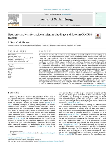 Pdf Neutronic Analysis For Accident Tolerant Cladding Candidates In Candu 6 Reactors