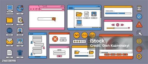 90년대 레트로 인터페이스 요소 Vaporwave 미적 컴퓨터 Ui 아이콘과 개체가 있는 오래된 사용자 바탕 화면 디지털 Pc
