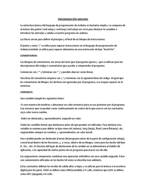 Introducción A La Programación Básica En Arduino Pdf Programa De