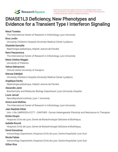 Pdf Dnase1l3 Deficiency New Phenotypes And Evidence For A Transient