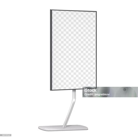 수직 Lcd 모니터 Tv 스탠드 사실적인 벡터 모형 금속 기초 모형에 영상 전시 기치 텔레비전 세트 와 투명 화면 템플릿 3차원 형태에 대한 스톡 벡터 아트 및 기타 이미지