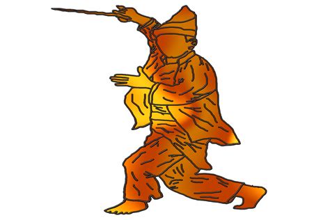 Step Movement Pattern Stand Traditional Malay Warrior With Traditional