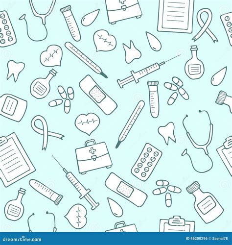 Картина Doodle медицинская безшовная Комплект значков медицины Иллюстрация вектора иллюстрации