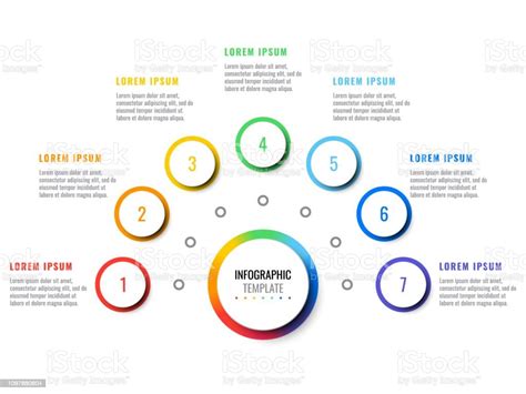 라운드 3d 사실적인 요소와 일곱 단계 디자인 레이아웃 인포 그래픽 템플릿 0명에 대한 스톡 벡터 아트 및 기타 이미지 0명