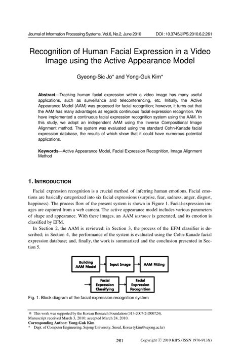 Pdf Recognition Of Human Facial Expression In A Video Image Using The