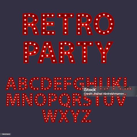 복고풍 파티 빛나는 전구와 영어 문자에서 빨간색 알파벳의 집합입니다 Abc 벡터 타이포그래피 단어 디자인 포스터에 대한 템플릿 유형 글꼴입니다 Cabaret에 대한 스톡