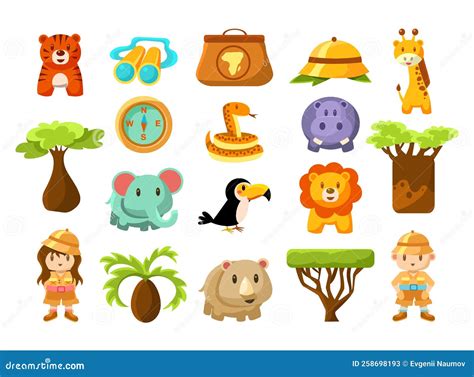 African Safari With Wildlife Animals And Travelers Character Big Vector