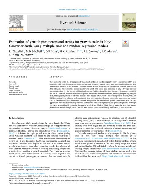 Pdf Estimation Of Genetic Parameters And Trends For Growth Traits In Hays Converter Cattle