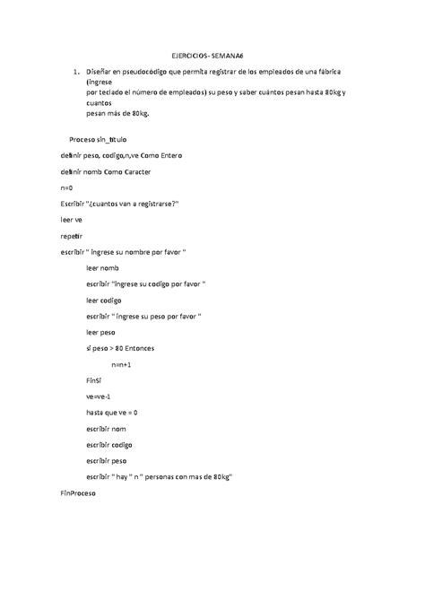 Trabajo De Algortimos Ggsde Ejercicios Semana Diseñar En Pseudocódigo Que Permita Registrar