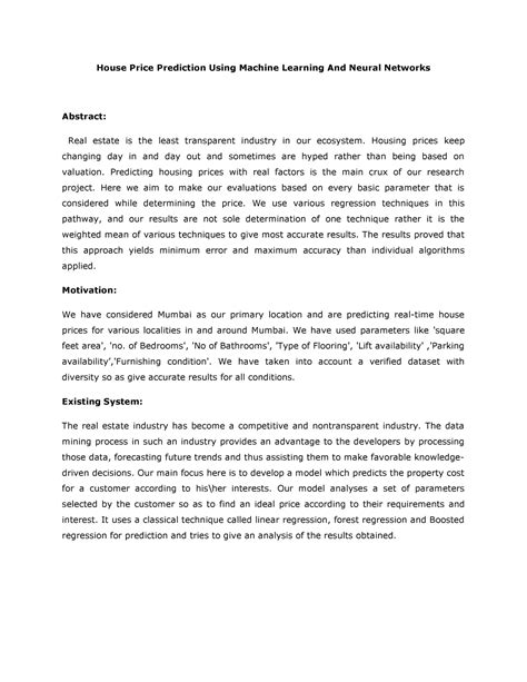 House Price Prediction Using Machine Learning And Neural Networks House Price Prediction Using