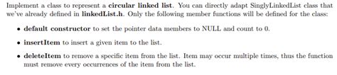 Solved Implement A Class To Represent A Circular Linked