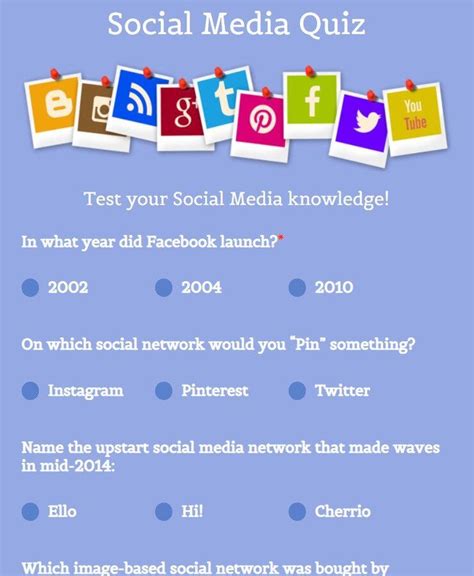 Free Online Social Media Quiz Template 123FormBuilder