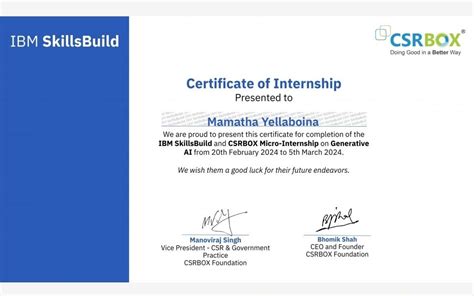 Ibmskillsbuild Ibmcertification Csrbox Generatieveai Internship Mamatha Yellaboina