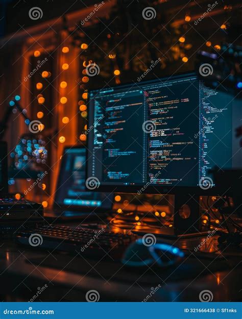 Cozy Programmer Workspace With Multiple Screens Displaying Code Warm