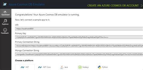 azure tools azure cosmosdb emulator