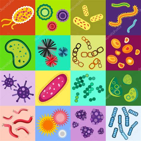 Bacterias Virus Microscópicos Aislados Microbios Icono Microbiología