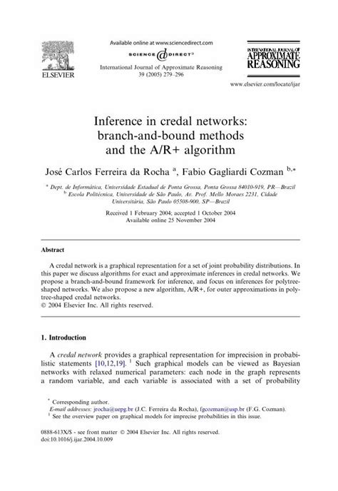 Pdf Inference In Credal Networks Branch And Bound Methods And The Ar Algorithm Dokumentips