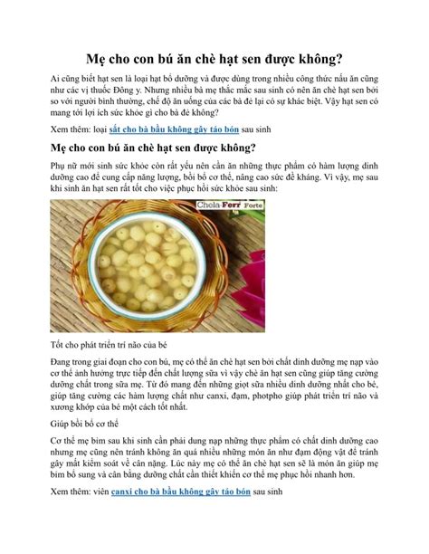 PPT Mẹ cho con bú ăn chè hạt sen được không PowerPoint Presentation ID