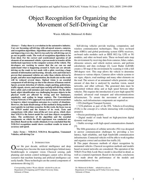 Pdf Object Recognition For Organizing The Movement Of Self Driving Car Pdf Object Recognition For Organizing The Movement Of Self Driving Car