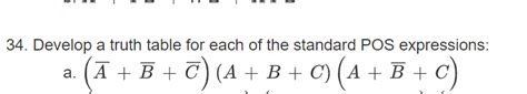 Solved 34 Develop A Truth Table For Each Of The Standard