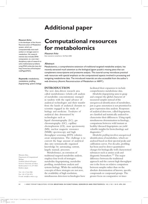 Pdf Computational Resources For Metabolomics