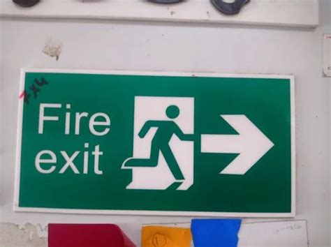 Rectangular Green And White PVC Fire Safety Exit Signage For Public Area At Piece In Indore