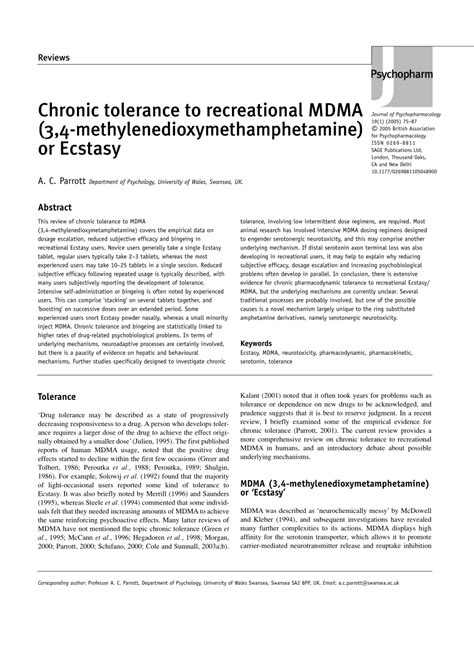 Pdf Chronic Tolerance To Recreational Mdma 34 Methylenedioxymethamphetamine Or Ecstasy