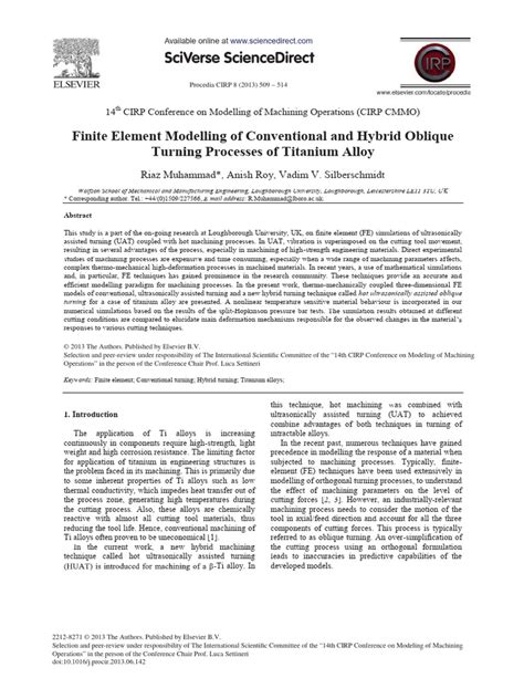 Finite Element Modelling Of Conventional Pdf Titanium Machining