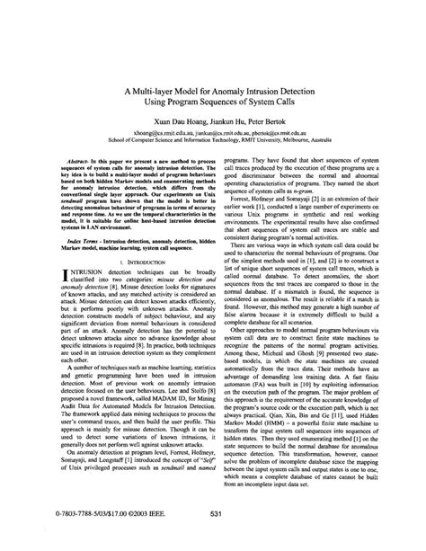 Pdf A Multi Layer Model For Anomaly Intrusion Detection Using Program Sequences Of System Calls