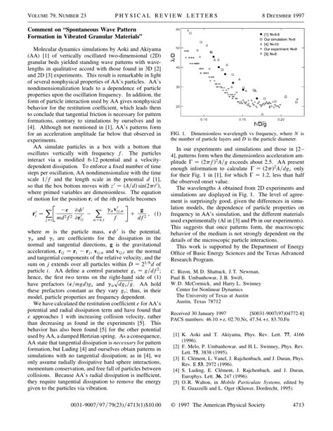 Pdf Comment On Spontaneous Wave Pattern Formation In Vibrated