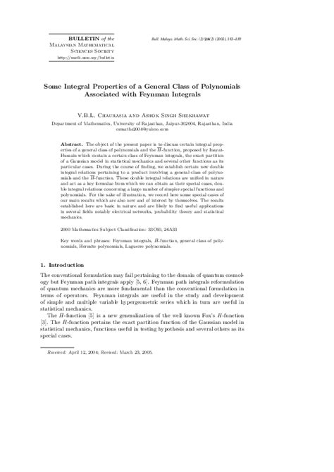 pdf some integral properties of a general class of polynomials