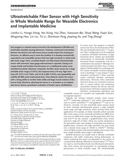 Pdf Ultrastretchable Fiber Sensor With High Sensitivity In Whole Workable Range For Wearable