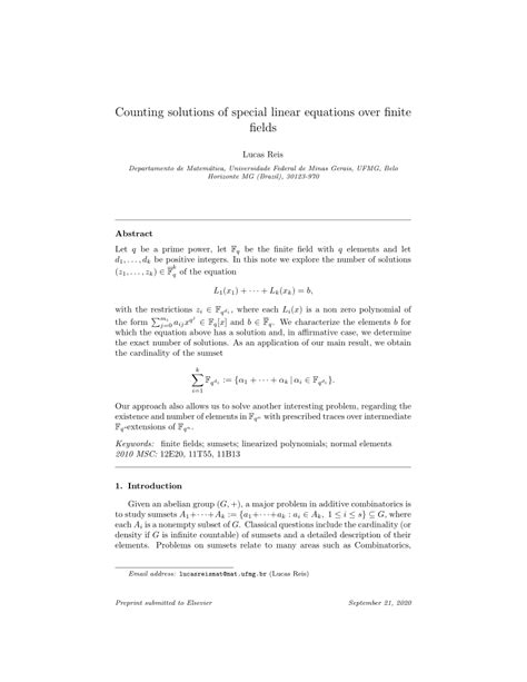 Pdf Counting Solutions Of Special Linear Equations Over Finite Fields