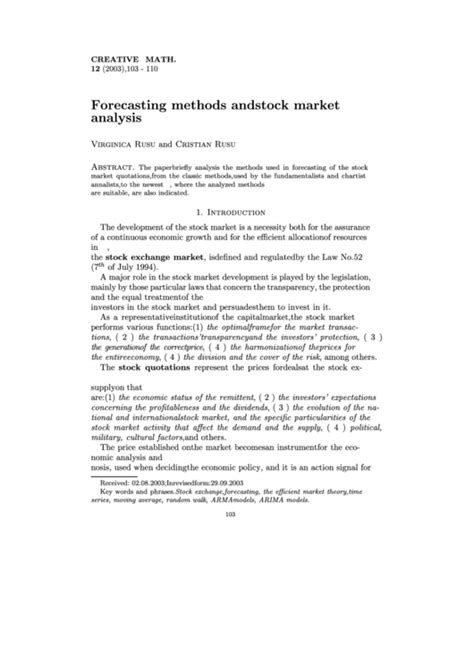 Forecasting Methods And Stock Market Analysis Printable Pdf Download