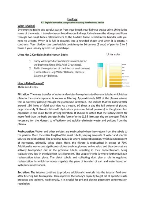 Summary Btec Applied Science Unit 20 Assignment 3 Urinalysis Unit 20