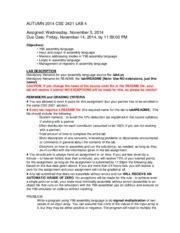 Lab AUTUMN CSE LAB Assigned Wednesday November Due Date Friday