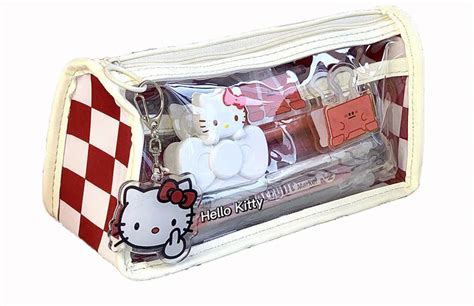 [🚚당일출고] 체크보드 반투명 키티 고양이 필통 키링 포함 에이블리